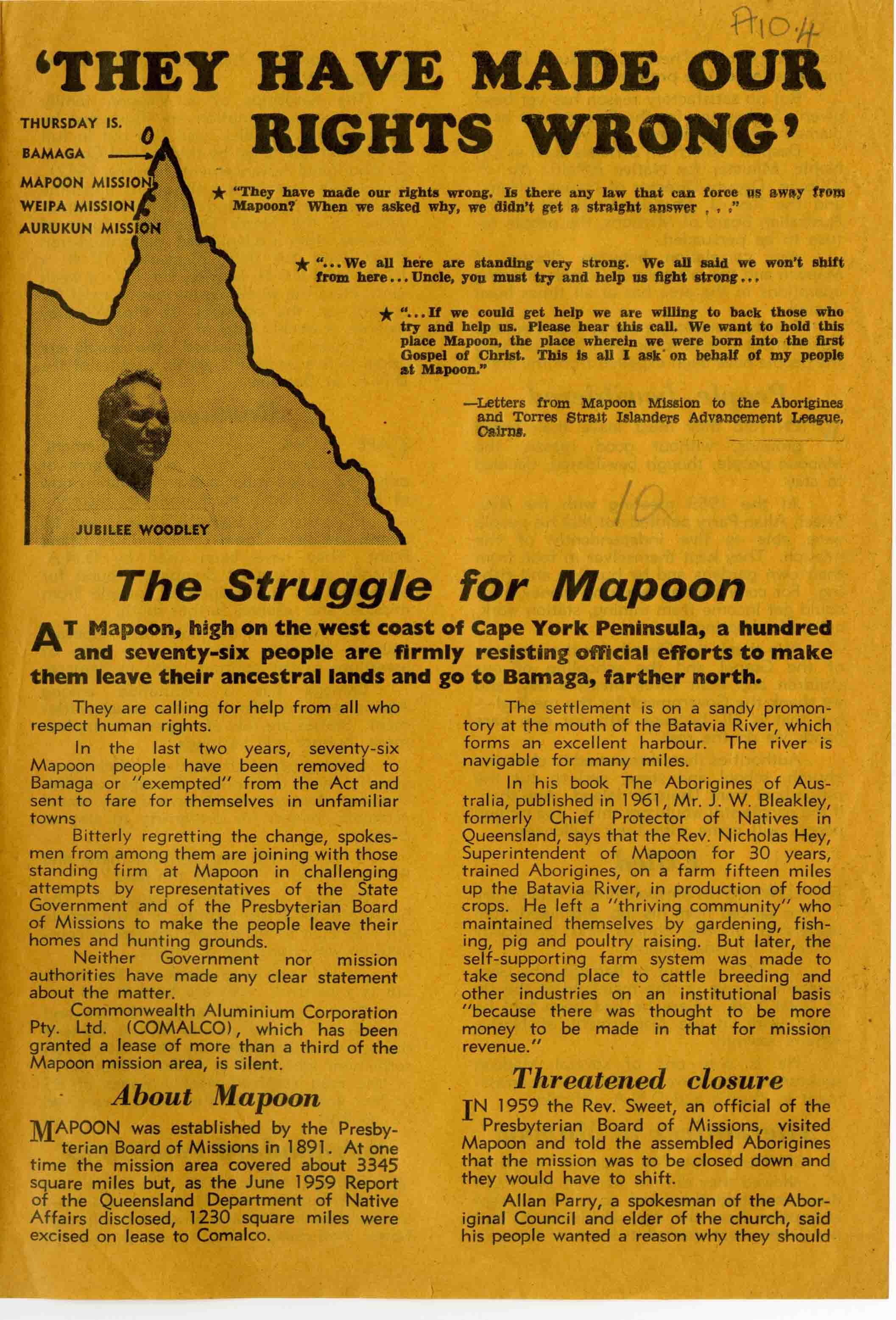 They have made our rights wrong, Mapoon | Queensland Historical Atlas