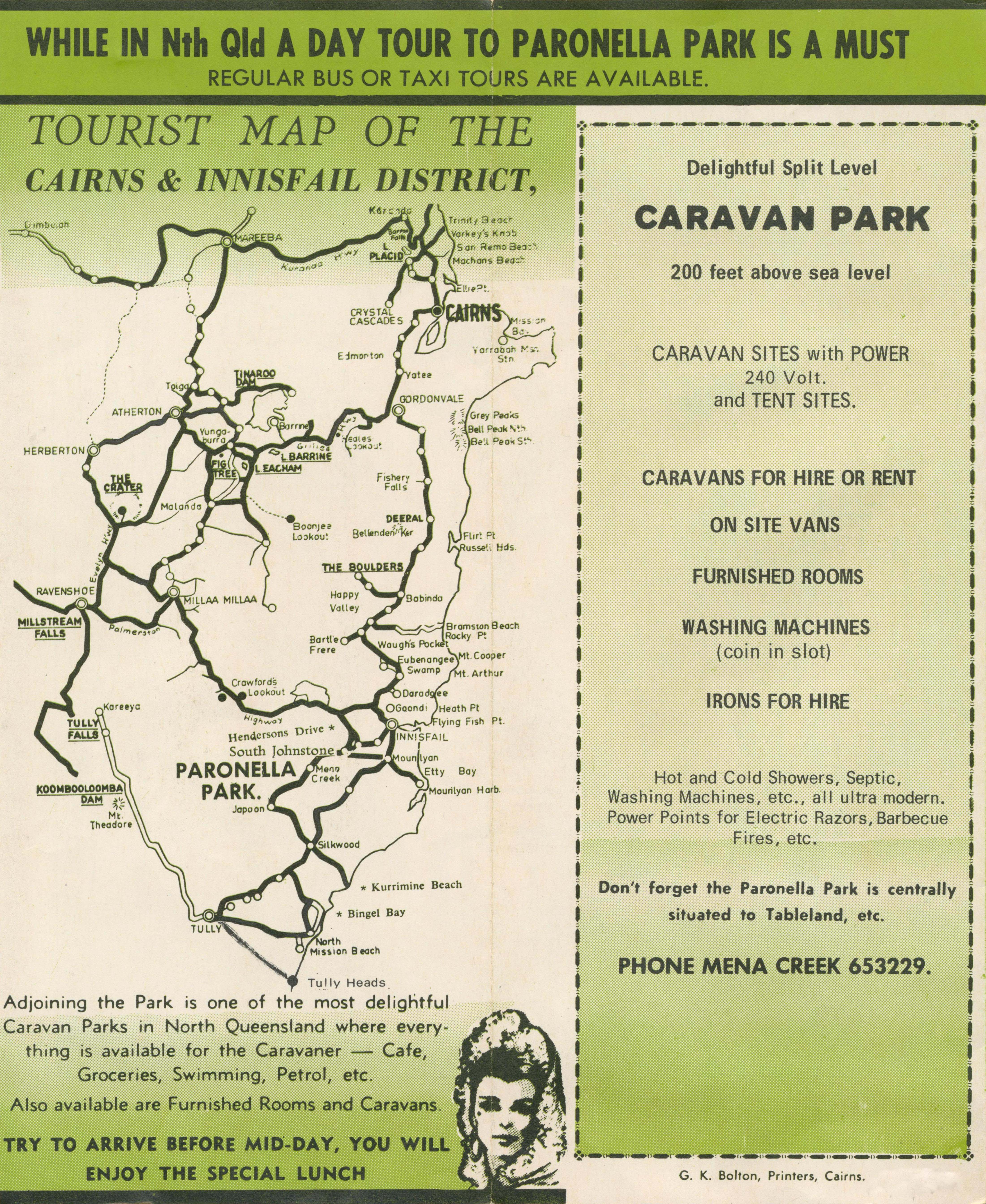 Tourist map of Cairns & Innisfail showing Paronella Park, 1953 ...