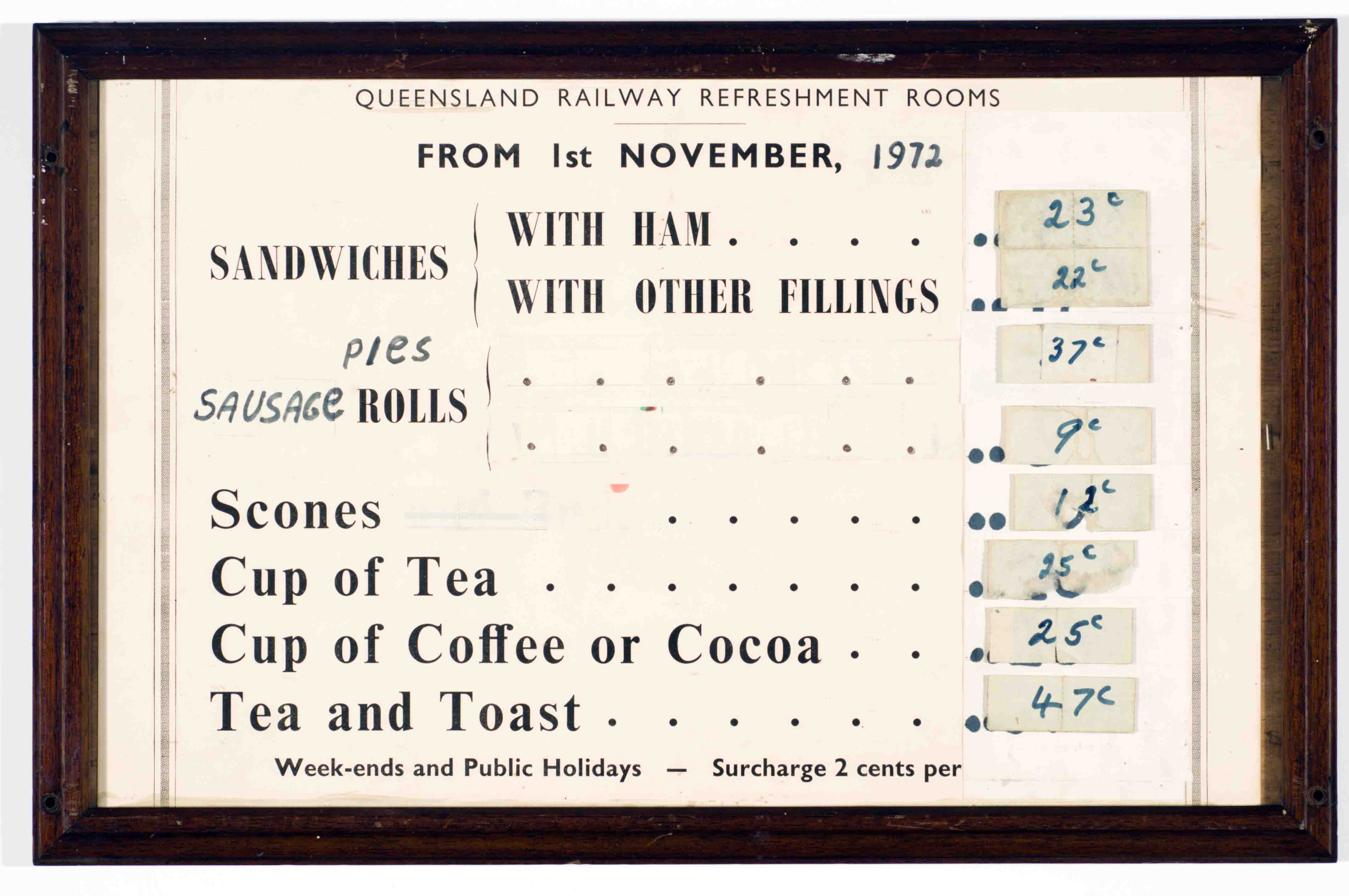 Queensland Railway Refreshment Rooms price list, 1972 | Queensland ...