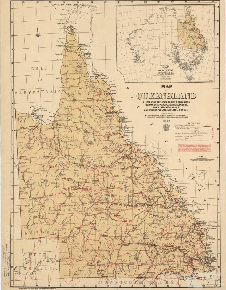 Stock routes and head stations, Queensland, 1892 | Queensland ...