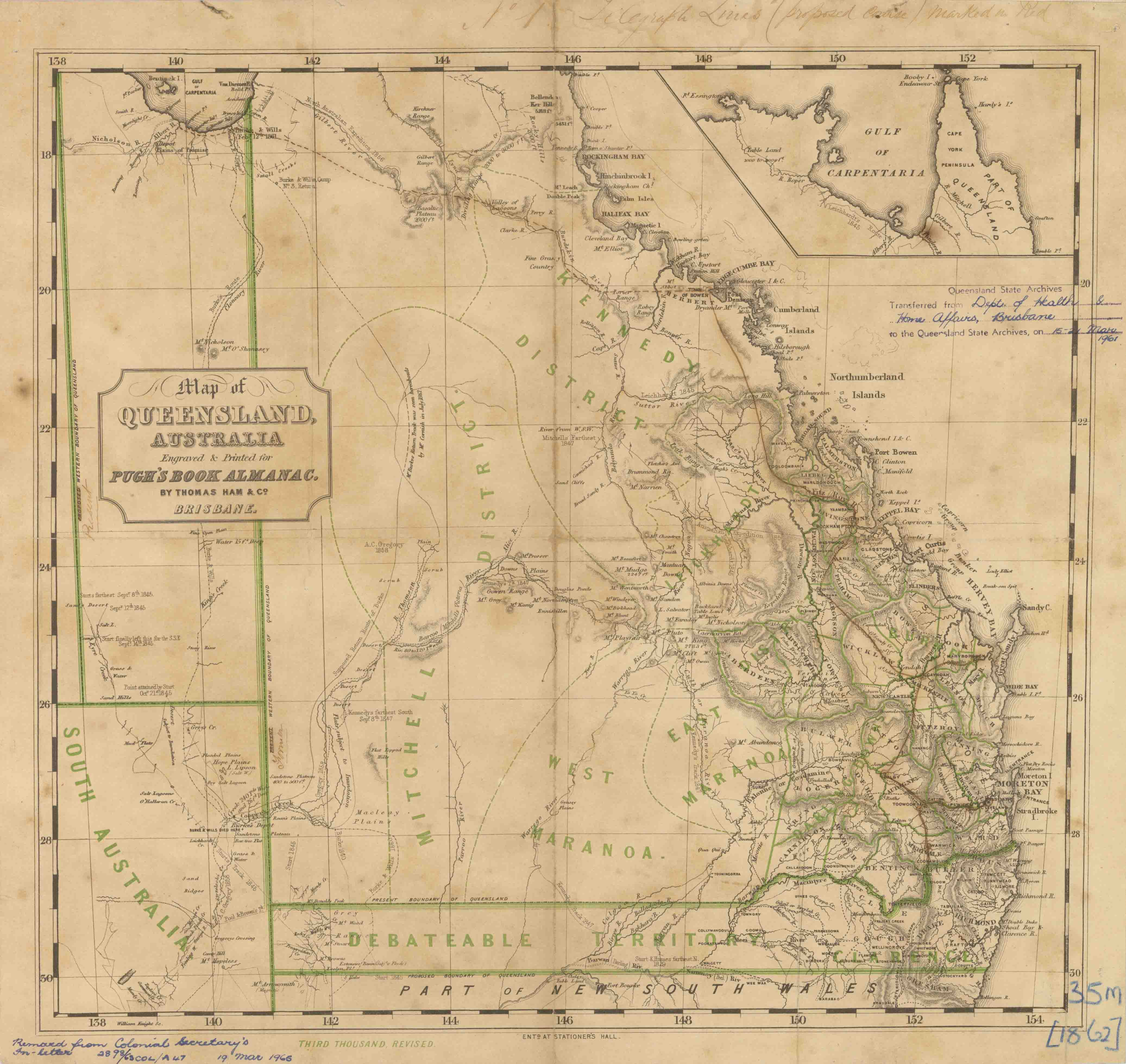 Pugh's Book Almanac, map of Queensland, 1862 | Queensland Historical Atlas